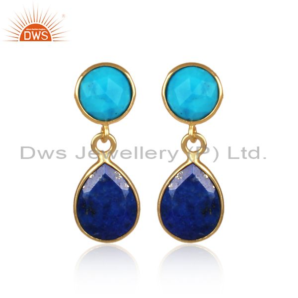 Multi gemstone bezel setting 925 silver gold plated earrings wholesale