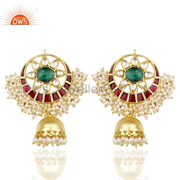 Kundan polki jhumka chand bali gold plated silver traditional earring